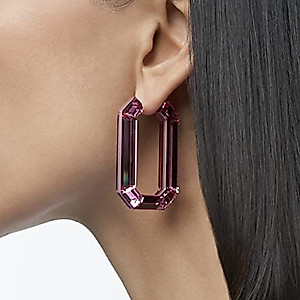 SWAROVSKI Lucent hoop earrings, Pink, Rhodium Finish