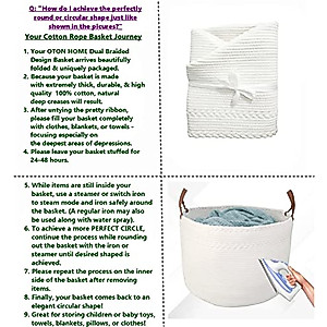 OTON HOME Dual Braided True White Farmhouse Basket - XX Large Woven Baskets for Storage - Big Baskets for Blankets in Living Room - Baby Toy Basket - Laundry Basket Woven - Nursery Storage Basket