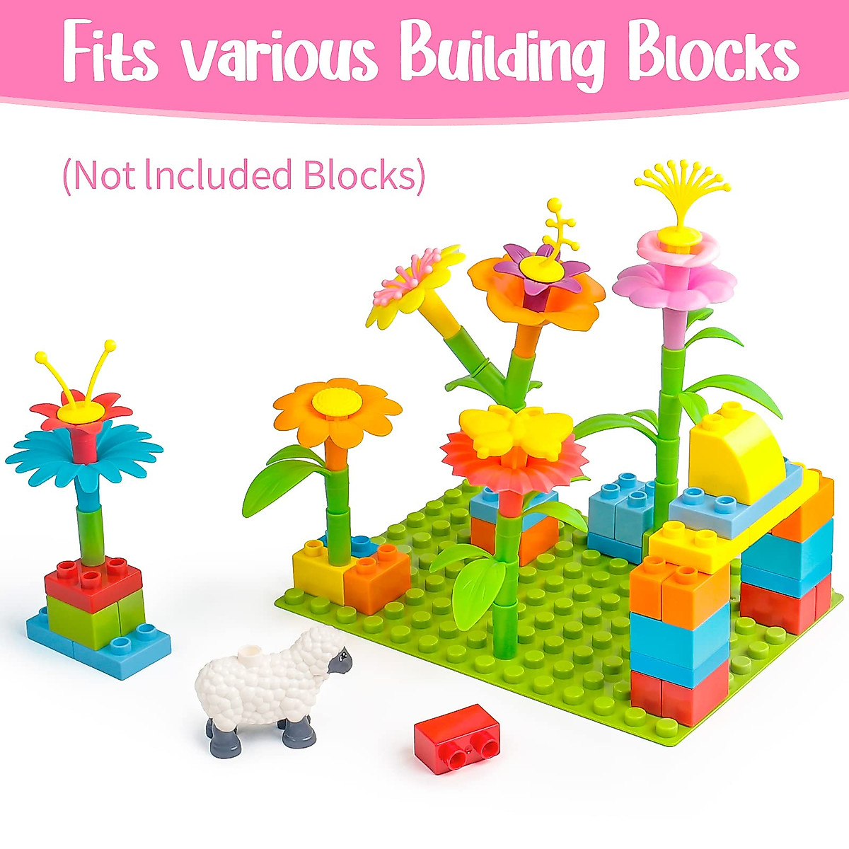 PREBOX Flower Building Toys Set for Toddler Girls - Birthday Gifts and Fine Motor Skills Toys for Kids Age 3 4 5 6 yr, STEM Crafts and Build a Garden with Insects and Animals