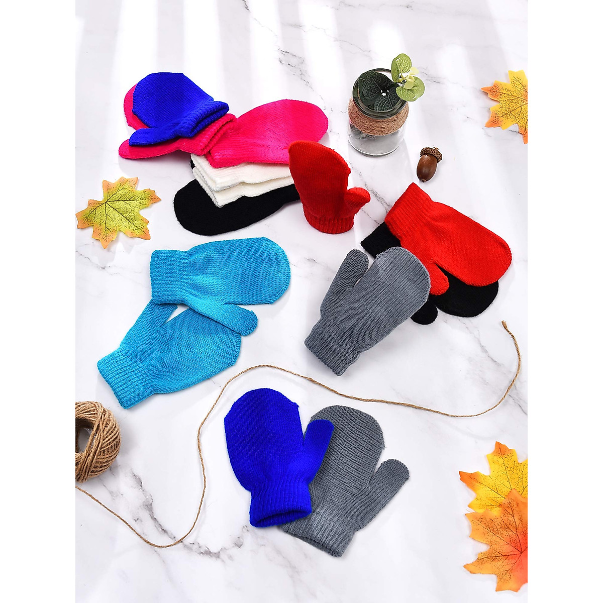 7 Pairs Toddler Mittens Kid Gloves Stretch Full Finger Mitten Winter Warm Knitted Gloves(5-10 Years Size)