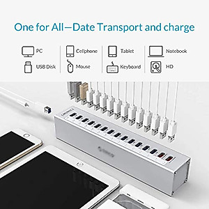 SHYPT Aluminum 13 Port Multi USB3.0 HUB Splitter with 12V/5A Independent Power Supply 2 Charging Port