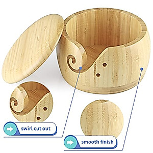 MOLIGOU Bamboo Yarn Bowl with Lid, Knitting Bowl with Holes, Yarn Holder Bowl for Crocheting