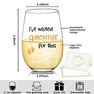 Waited 9 Months for This Funny Wine Glass Gifts for New Mom - Birthday, Mother's Day Gifts for Women, Expectant Moms, Pregnancy, Mom Gifts from Husband, Confidante, Friend, 17 oz Stemless Wine Glasses