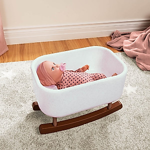 Battat Babi 14-inch Baby Girl Doll & Bassinet – Medium-Light Skin Tone & Gray Eyes – Removable Heart Polka Dot Pajama with Pacifier – Rocking Cradle Pretend-Play–Toys for Kids Ages 3 and Up