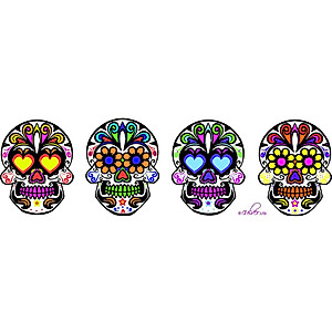 Culver Festive Sugar Skulls Decorated Double Old Fashioned Tumbler Glasses, 13.5-Ounce, Gift Boxed Set of 2 (Frosted)