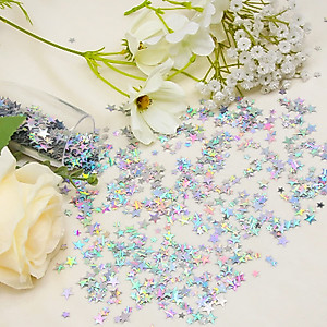 WenmthG 3.52oz / 100g Silver Holographic Star Table Confetti, Glitter Twinkle Little Star, Star Confetti Laser Sequins, Confetti Table Decoration Supplies for Birthday Wedding Party Festival