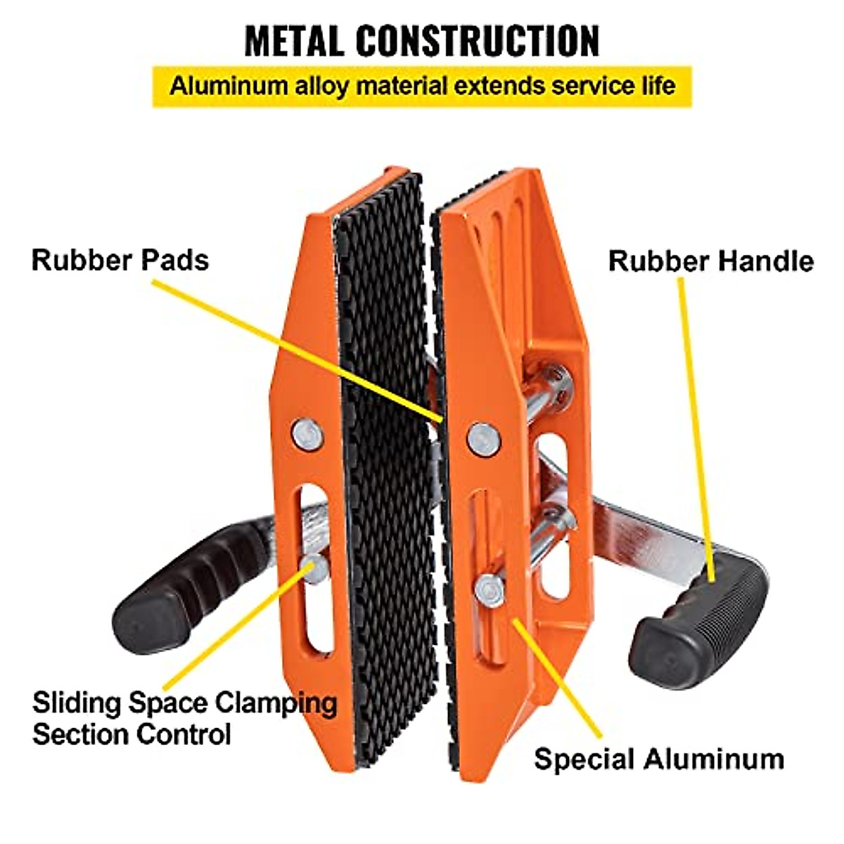 VEVOR 2 PCS Double Handed Stone Carrying Clamps, 1.97 inch (50mm) Granite Lifting Tools with Slip-proof Rubber Pads, 440 lbs Loading Capacity for Moving Marble, Glass, Slabs and Plywood