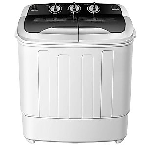 Clothes Washing Machines,SAFEPLUS Compact Mini Twin Tub Versatile Washer Machine with 8 lbs Washing &5 lbs Spin Dryer Load Cappacity Gravity Drain Pump and Drain Hose for Apartment Black
