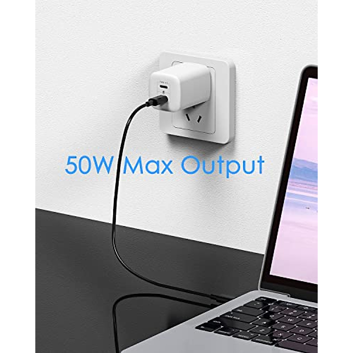 50W USB C Wall Charger, 2-Port GaN III Type C Charger, PPS 48W Fast Charging Block for iPhone 14/14 Plus/14 Pro/14 Pro Max/13/12/11, Galaxy, Pixel, iPad/iPad Mini and Laptops(Cable Not Included)