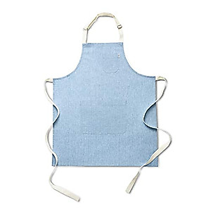Solino Home Linen Kitchen Apron – 100% Pure Linen Bib Apron for Men & Women with front Pockets – Light Blue, Handcrafted from European Flax