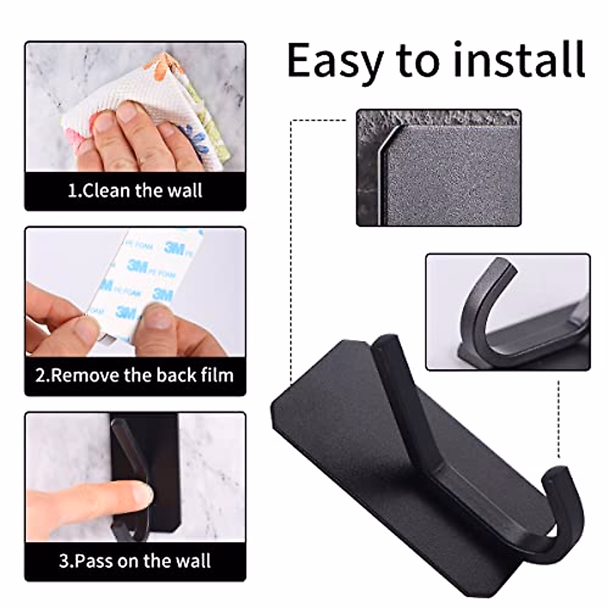 JIFEIFAN Adhesive Wall Hooks,Bathroom Towel Hook,Punch-Free Stainless Steel Hooks for Bathroom Kitchen Home Door Towel Coat Key Robe,Heavy Duty Wall Hooks