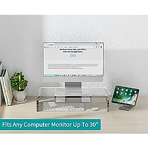 Zimilar 2 Pack Monitor Stand Riser, Wood Monitor Riser for 2 Monitors+Zimilar 20 inch Large Monitor Stand Riser with Phone Stand, Crystal Acrylic Monitor Stand with Keyboard Storage
