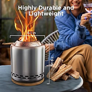 OGERY Tabletop Fire Pit with Stand 7.9 x 6.1 in, Low Smoke Stove Outdoor Table Top Firepit for Urban & Suburbs, Fueled by Pellets or Wood, Portable Mini Fire Pit with Travel Bag, Stainless Steel
