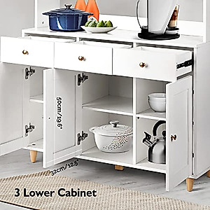 VOWNER 71" Traditional Freestanding Kitchen Pantry Storage Cabinet, Pantry Cabinet with 3 Drawers and 5 Storage Cabinets, White