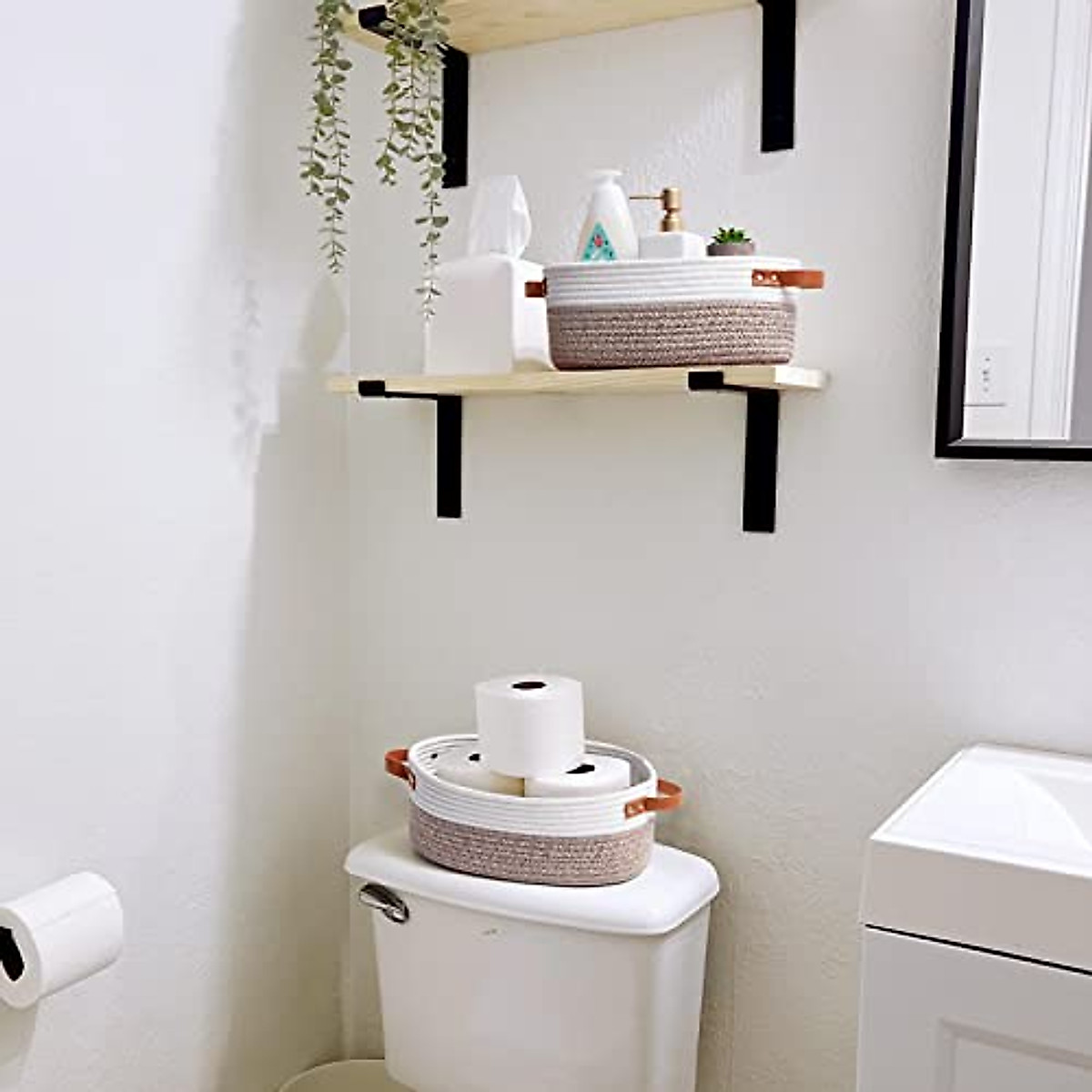 CHICVITA Baby Toy Basket Decorative Gift Basket with Handle Small Brown Shelf Storage Basket Toilet Tank Basket Organizer, 12 x 8 x 5 inches, 2 Pcs