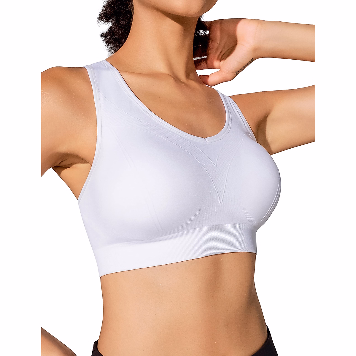 FITTIN Racerback Sports Bras for Women - Padded Seamless High Impact Support for Yoga Gym Workout Fitness Black/Grey/Blue/White M