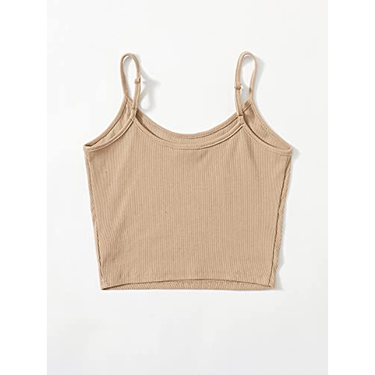 SOLY HUX Women's Spaghetti Strap Floral Sun Graphic Print Ribbed Knit Crop Cami Top Khaki M