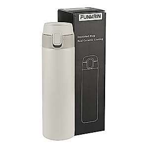 Funkrin Insulated Coffee Travel Mug with Ceramic Coating, 16oz Personalized Tumbler with Flip Lid, Vacuum Stainless Steel Leak-Proof Thermos Flask Cup for Gifts Office School Outdoors