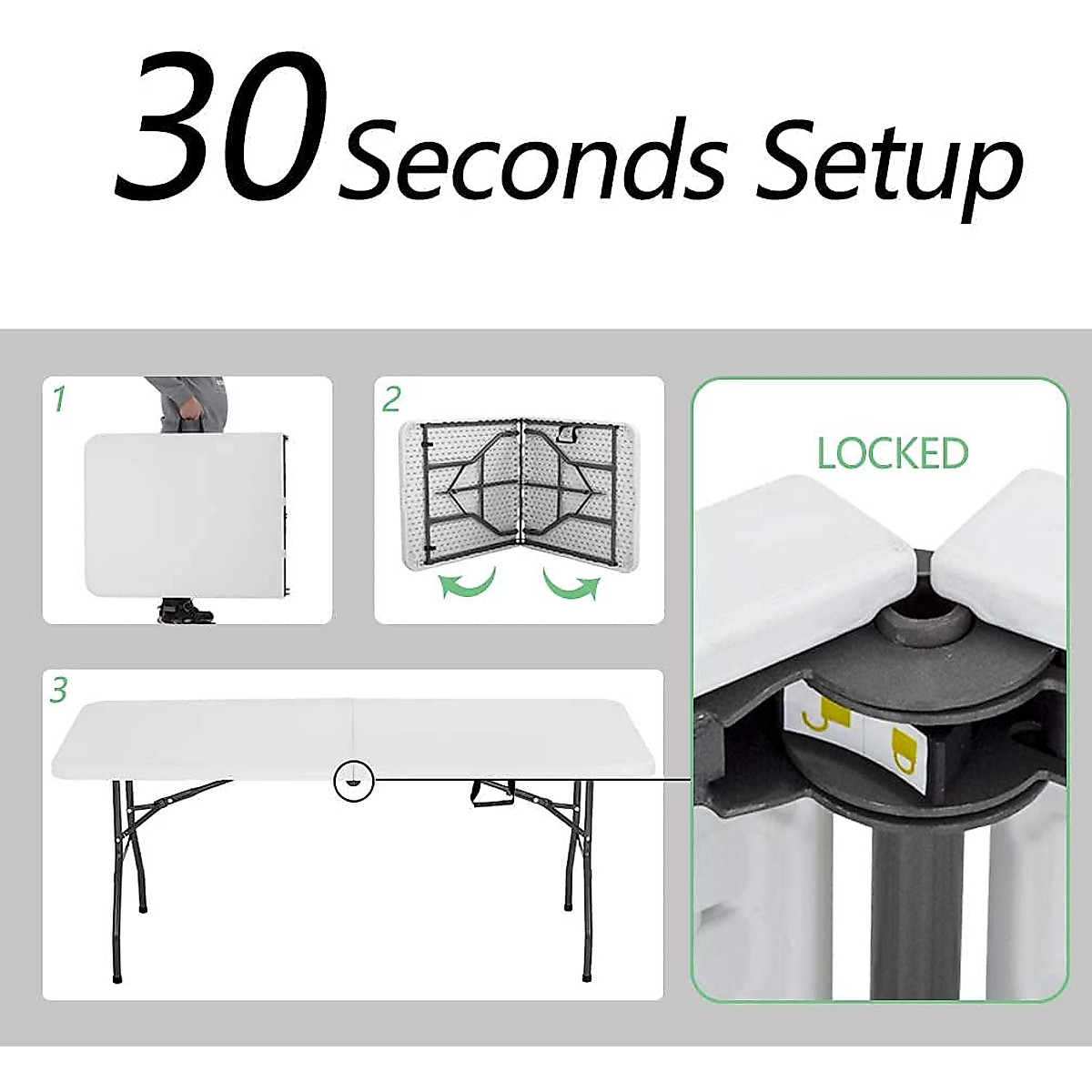 FDW Folding Tables, Plastic 6ft Folding Table,Half Portable Foldable Table for Parties, Backyard Events,White