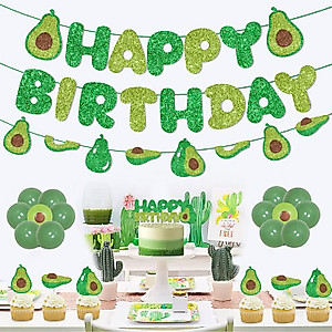 Avocado Themed Birthday Party Decorations Supplies with Glitter Avocado Birthday Garland Banner Cake Topper Let's Avocado Set for Avocado Baby Shower Birthday Party Supplies
