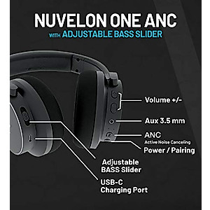 Nuvelon ONE Active Noise Canceling Headphones with Adjustable Bass, Wireless Over-Ear Bluetooth Headphones