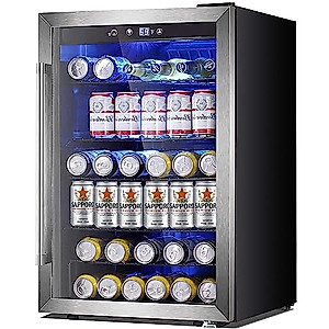 Joy Pebble Mini Fridge Beverage Cooler - 128 Can mini fridge with glass door for Soda Beer or Wine -Drink Dispenser Small Refrigerator with Adjustable Thermostat for Office Home (4.4 cu.ft)