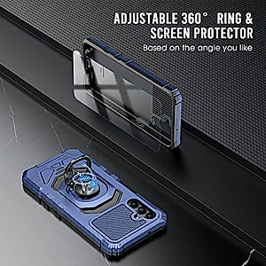 MLDWH for Samsung Galaxy S23 Phone Case with Tempered Glass Screen Protector, Ring Kickstand for Magnetic Car Mount, Heavy Duty Shockproof Cover for Samsung Galaxy S23 (Blue)