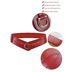 TeeYee Red Leather Belts Elastic Renaissance Waist Stretch Retro Belt Vintage Fashion Medieval Fashion Hook Belt Medium
