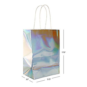 Andaz Press Iridescent Party Bags with Handles, 5.75 x 7.75 inches, 25 Pack Holographic Silver Foil Gift Bags, Treat Bags, Favor Bags, Party Favors, Favor Gifts for Guests, Thank You Bags, Welcome Ba