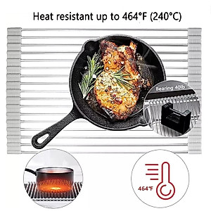 Antspertor Large Roll Up Dish Drying Rack, Over The Sink Multipurpose Roll-Up Dish Racks, 20.5" L x 16" W（Gray） Rolling Stainless Steel Dish Drainer Portable Foldable for Kitchen Counter