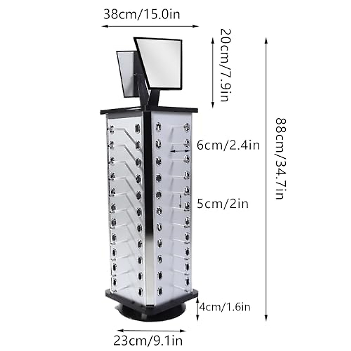 ONEPOINTPOINT Glasses Display Stand 360° Rotating 44 Pairs of Sunglasses Eyewear Holder Display Rack with Mirror (Square)