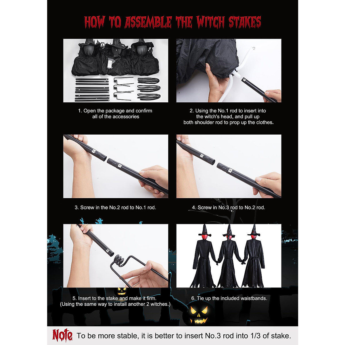 Halloween Decorations Outdoor 3PCS Light Up Witches Holding Hands Witches with Stakes, Scary Screaming Witches with Glowing Face, Creepy Halloween Party Props Decor for Yard Garden Outside Lawn Porch