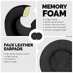 BRAINWAVZ Round Replacement Memory Foam Earpads - Suitable for Many Other Large Over The Ear Headphones - Sennheiser, AKG, HifiMan, ATH, Philips, Fostex, Sony (Black)