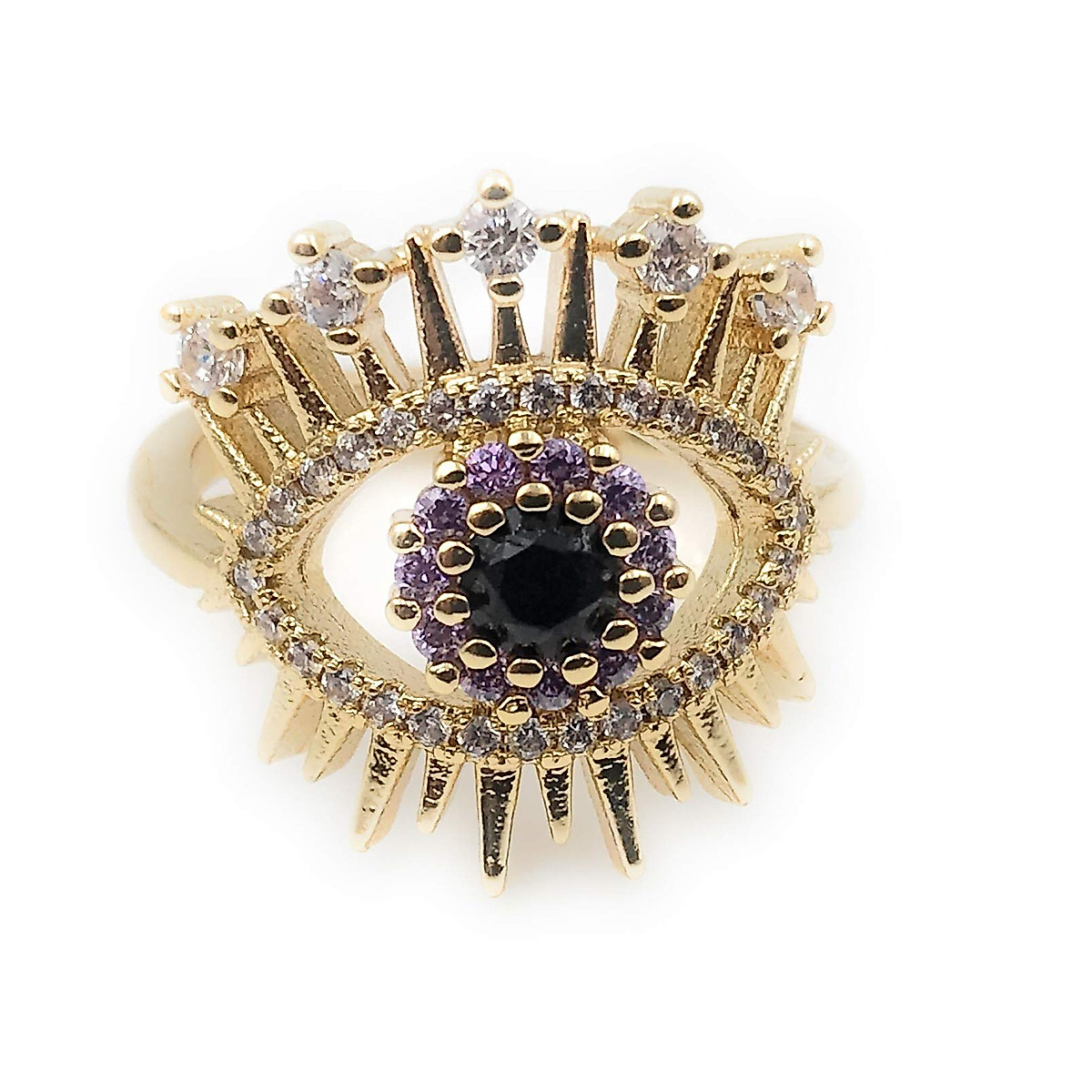 LESLIE BOULES 18K Gold Plated Evil Eye Ring for Women Protection Jewelry (Gold)