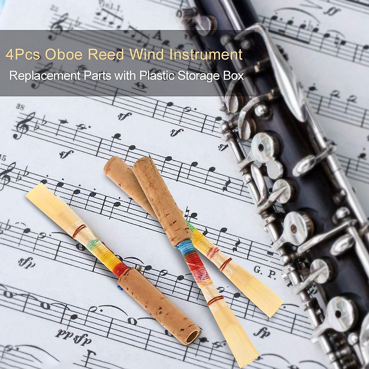 4Pcs Oboe Reed, Medium Soft Oboe Reeds Handmade Oboe Red Cork Wind Instrument Parts with Plastic Storage Box