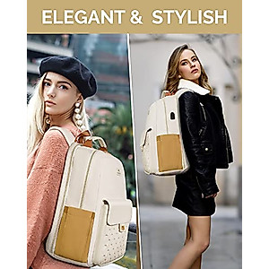 MATEIN Computer Backpack for Women, Large Anti Theft TSA 17 Inch Laptop Backpack with USB Charging Port, Durable Water Resistant Cute College Backpack Casual Daypack Purse for Work Travel, Beige