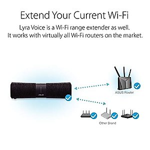 ASUS Lyra Voice All-In-One Smart Voice Home Mesh WiFi Tri-Band Router (AC2200), Amazon Alexa Built-In, Lifetime Aiprotection Security by Trend Micro, Parental Control, Bluetooth, Build-In Speakers
