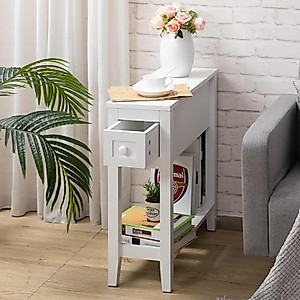 LUSUOWLZ Narrow Side Table for Small Spaces, White, Set of 1, 24" L x 8.5" W x 24" H