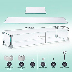Fire Pit Wind Guard – Premium Fire Glass for Propane Fire Pit – Thick Tempered Glass Fire Pit Screen Rectangular – Clear Fire Pit Glass Shield for Propane and Gas Pits - 35.5 x 11.5 x 6-inch