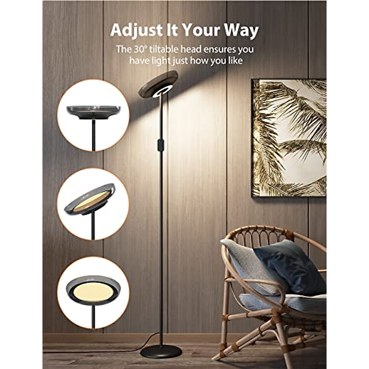SYMPA LED Floor Lamp, Floor Lamps for Living Room, 30W Main Light and 15W Side Reading Lamp, 3000K-6000K Colors & Brightness Adjustable Standing Lamp with Touch Control Memory Function, 1H Timer