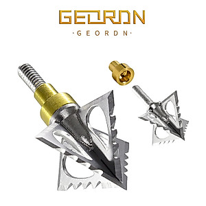 Geordn One-Piece Hunting Broadheads Fixed Blades 100 Grains 125 Grains 2 Cutting Diameters Arrow Tips Archery Hunting Head (100/125 Grains-Silver 3 PK)