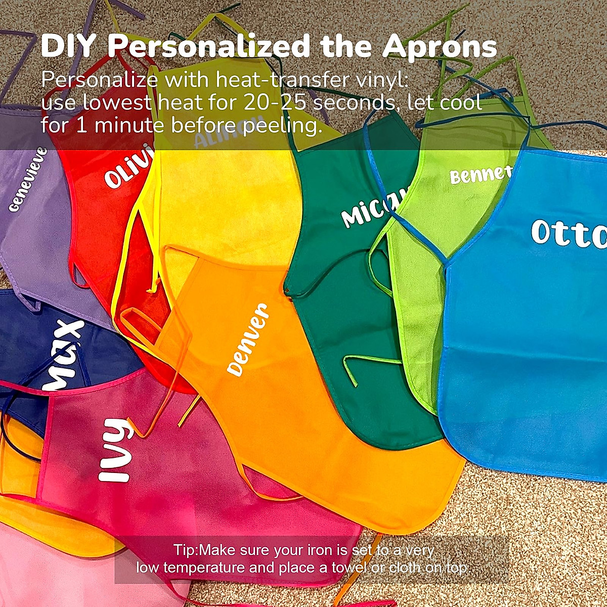 Caydo 12 Pieces 12 Colors Children's Artists Fabric Aprons for Kitchen, Classroom, Community Event, Crafts and Art Painting Activity