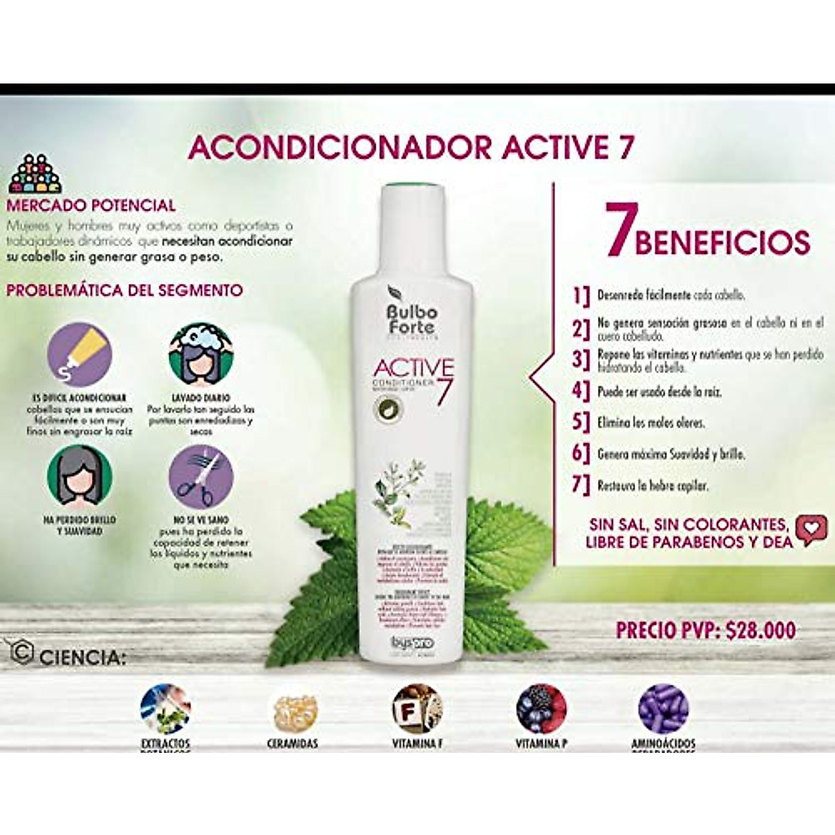 Byspro Bulbo Forte Active 7 Conditioner Low Fat | Acondicionador Bajo en Grasa 10.1oz-300ml