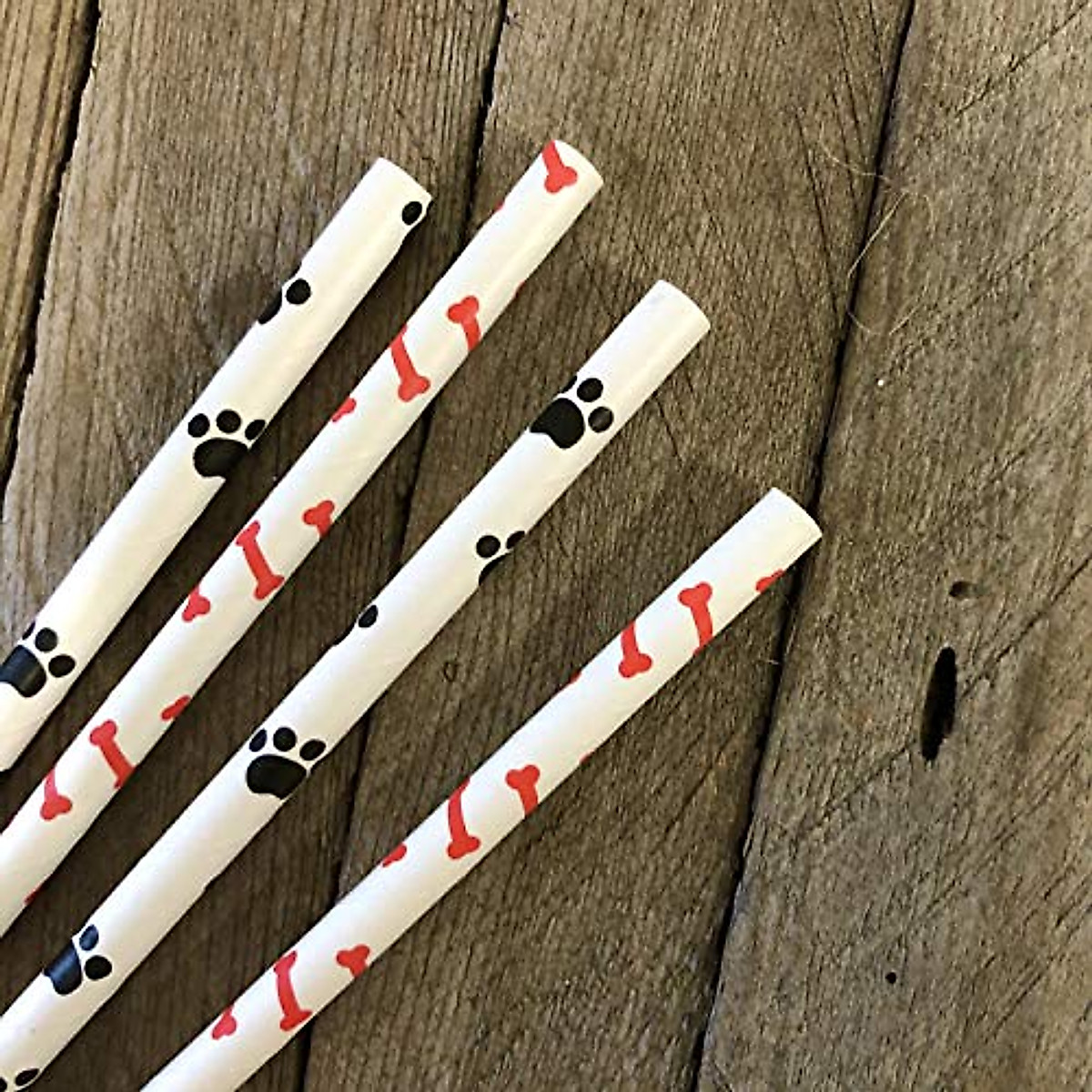 Dog Theme Bone and Paw Print Paper Straws - Black White Red - 50 Pack Outside the Box Papers Brand