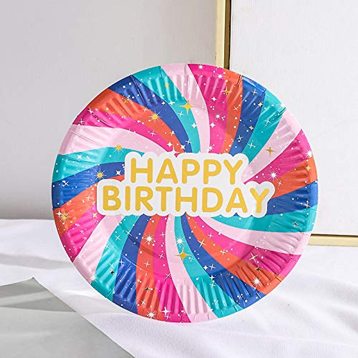 Rgontar 50 Pcs (7'') Happy Birthday Plates Colored Paper Plate Disposable Plate for Birthday Party Supplies
