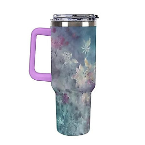 LLUTSNTH 40 Oz Vacuum Tumbler with Violet Handle Leakproof Insulated Tumbler And Green Stainless Steel Travel Mug with Lid And Straw Coffee Cup Cute Water Bottles Cup Holder Friendly