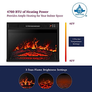 HolliWill 23 Inches Electric Fireplace Insert Heater, Realistic Adjustable Flames and Wireless Remote Control, Built-in Timer & Thermostat, Overheat Protection, Indoor Black 3D Infrared Fireplace