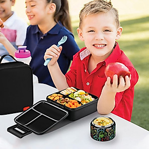 JXXM Bento Lunch Box for Kids With 8oz Soup thermo,Leak-proof Lunch Containers with 5 Compartment,thermo Food Jar and Lunch Bag, Food Containers for School (A-Black(Game Consoley))