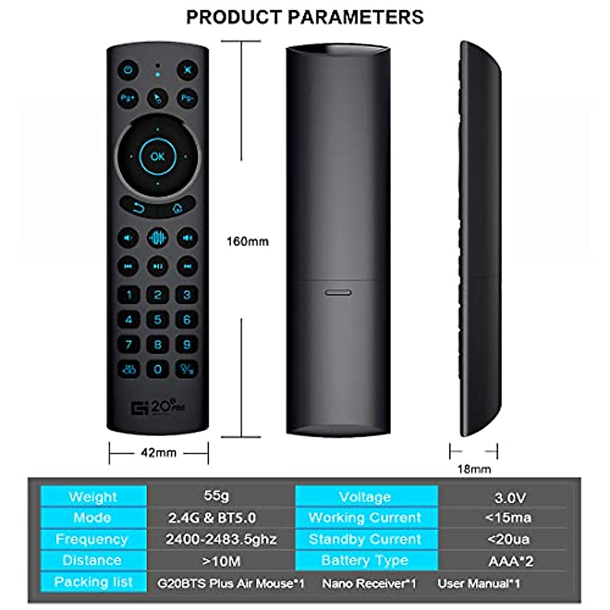 Universal Voice Remote Control,Support Bluetooth Connection,Voice Research,Air Mouse,for Android Tv Box and Media Player (G20S PRO BT)