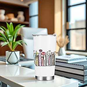 Book Lovers Gifts Stainless Steel Tumbler, Book Club Gifts Bookish Gifts Coffee Mug with Lid, 20 oz Thermal Cup Insulated Water Glasses, Book Accessories Librarian Gifts for Women Girls Teacher Sister